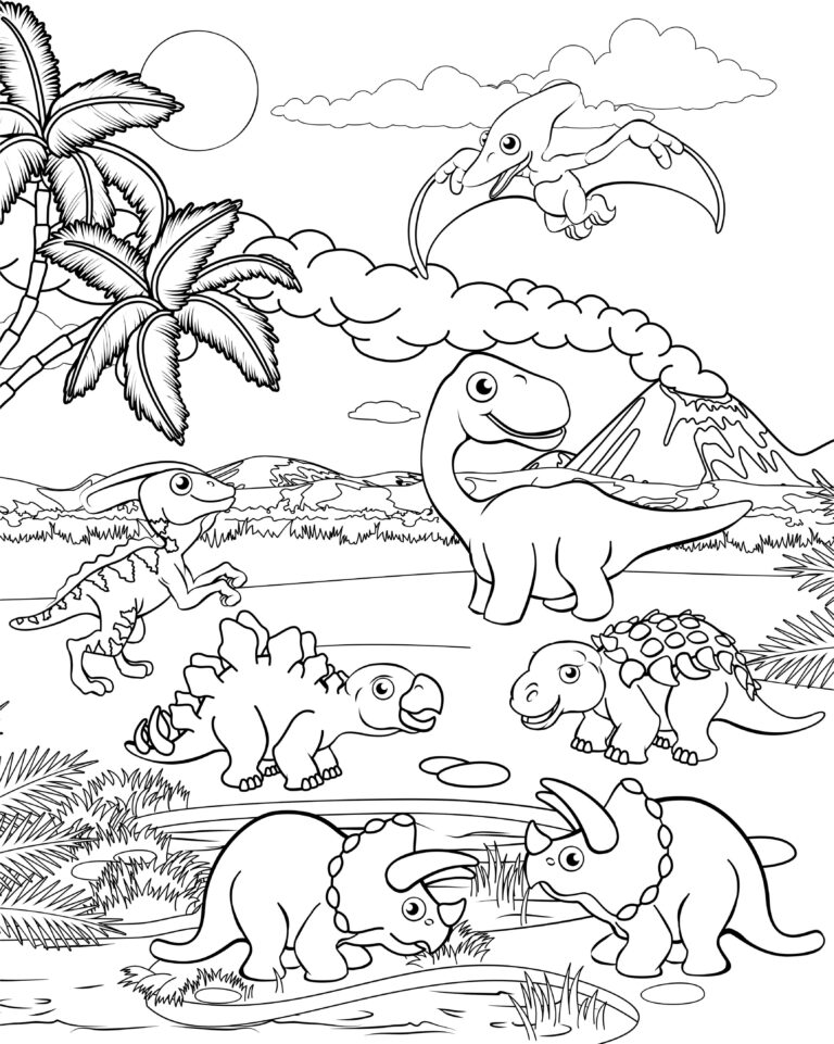 Plantilla para colorear el mundo de los dinosaurios